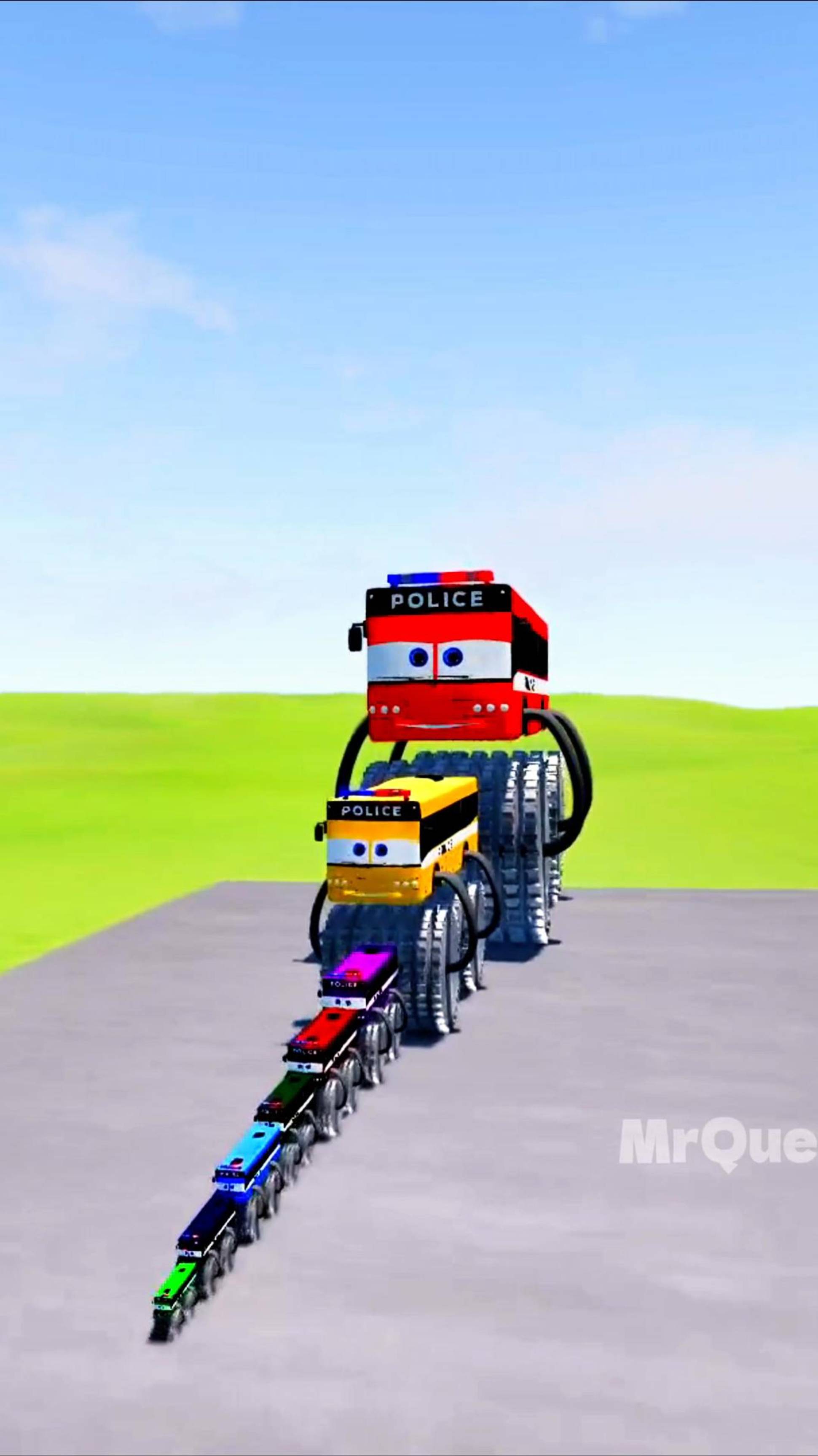 Большой и маленький полицейский автобус Молния Маккуин против поездов | BeamNG.drive