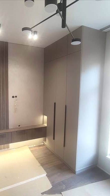 Флорет - распашной шкаф в спальню в современном стиле, графитового цвета на заказ в Москве