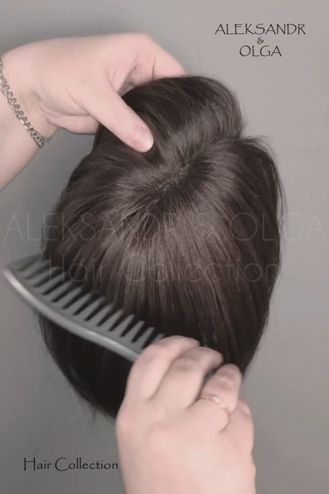 Теменная НАКЛАДКА - восьмёрка, с пробором на моно (с имитацией кожи головы) #натуральнаянакладка