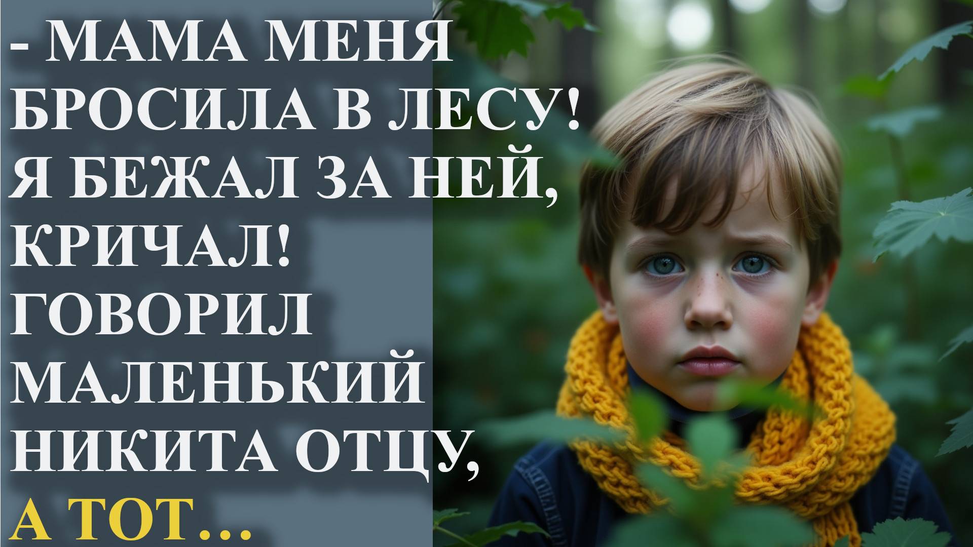 - Мама меня бросила в лесу! Я бежал за ней, кричал. Говорил маленький Никита отцу, а тот