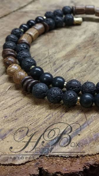 HelenBox | Мужской чокер из дерева Венге с Шунгитом и латунью #helenbox #jewelry #чокер #украшения