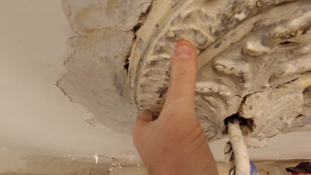 д. 11  Больная старая гипсовая розетка. Пришлось демонтировать. Восстановлению по месту не подлежит.