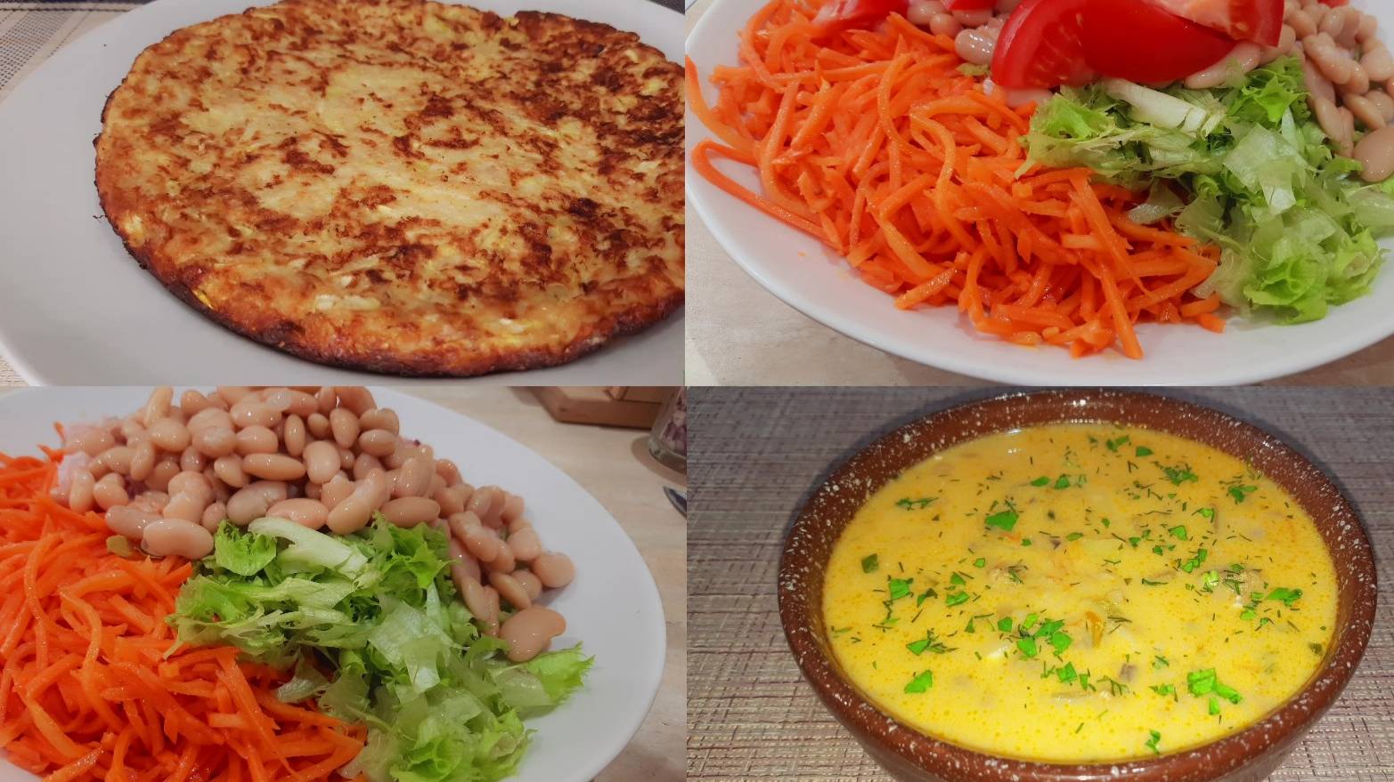 На Завтрак Кабачковая  Пышка. На Обед Сырный Суп с Фаршем и Грибами. Салат "Нарядный." Рецепты ПП.