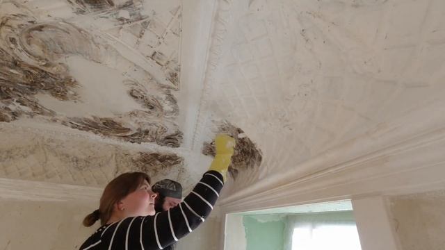 Таймлапсы.  Интрига. Покраска потолка с лепниной. Восстановление и реставрация, старый фонд СПб.