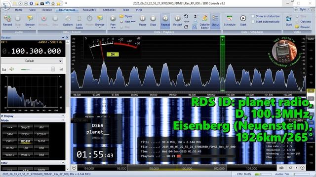 03.06.2025 22:55UTC, [Es], planet radio, Германия, 100.3МГц, 1926км