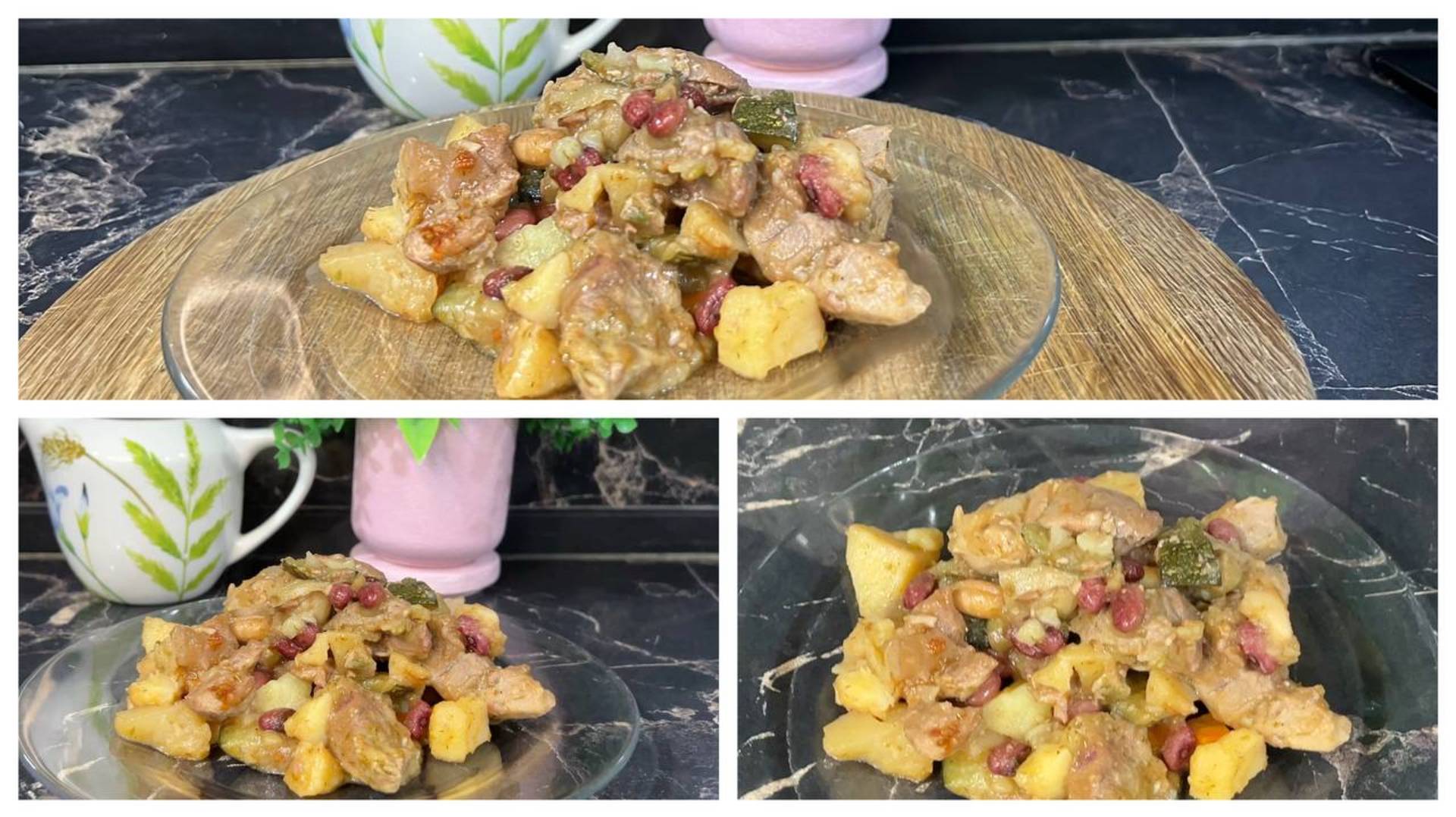 Ужин с мясом, картофелем и овощами в духовке