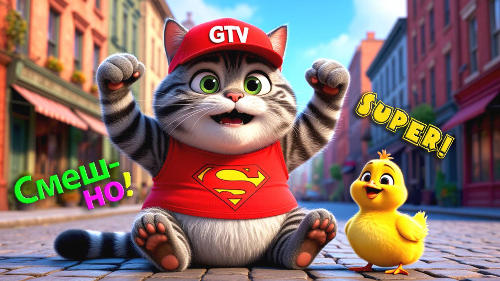 Кот и цыпленок Пух: "Супер!"