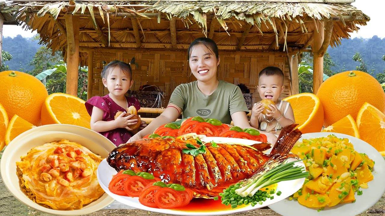 Cooking Dinner for Family after a Day Harvesting Super Sweet Oranges of Duong .