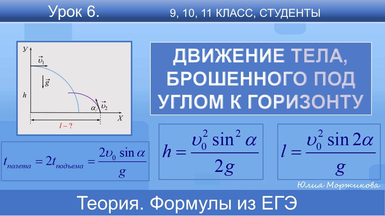 6. Движение тела, брошенного под углом к горизонту. Горизонтальный бросок. Подготовка к ЕГЭ |Физика