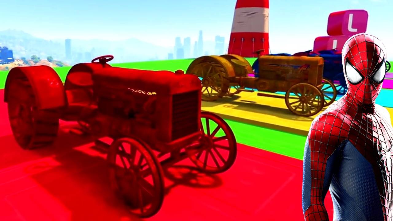 ЧЕЛОВЕК-ПАУК и Тракторы с Супергероями Испытание на Рампе. Мультики для детей. Мультики про Трактор.