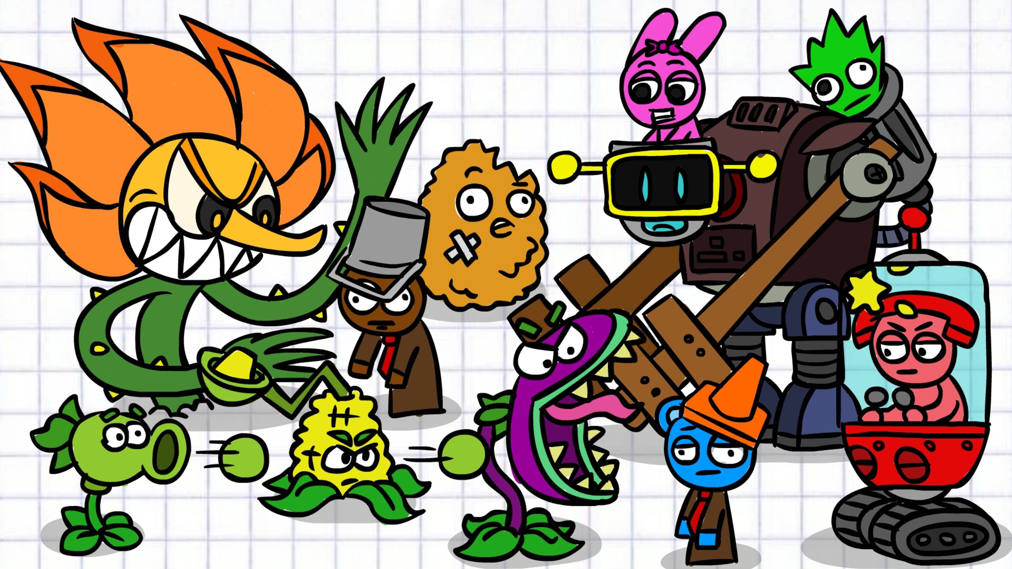 ЧТО НАРИСОВАТЬ #01. Зомби против растений и Спрунки. Босс из Капхед. Plants vs. Zombies. Sprunki