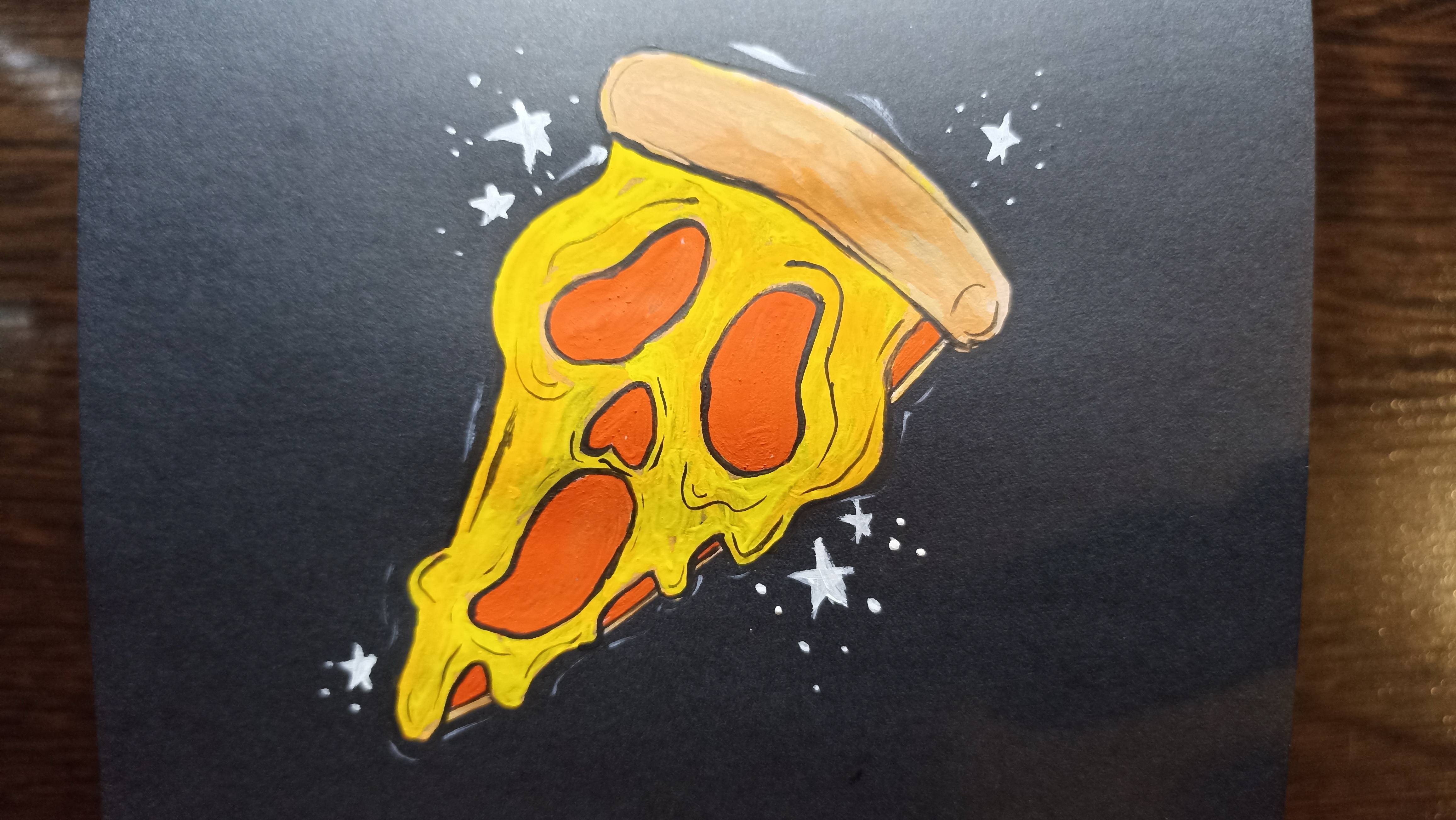 Рисунок гуашью / Страшный кусочек пиццы