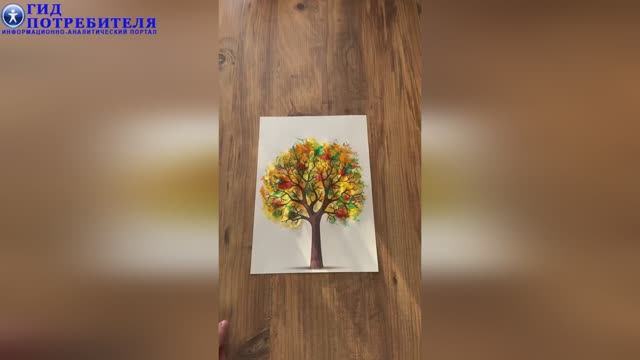 Осенняя поделка - осеннее дерево красками - рисование ватой