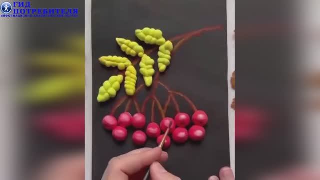 Осенняя поделка - ветка рябины из пластилина