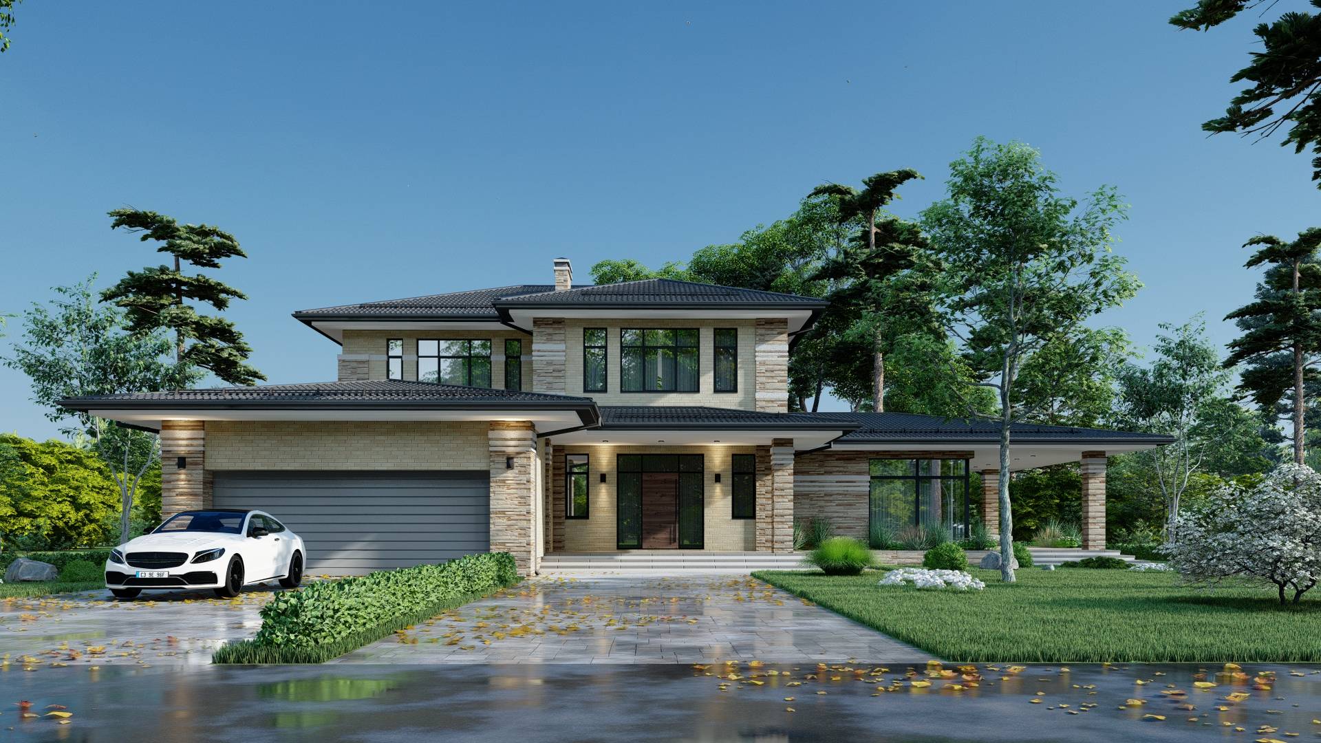 Двухэтажный дом в стиле Райта