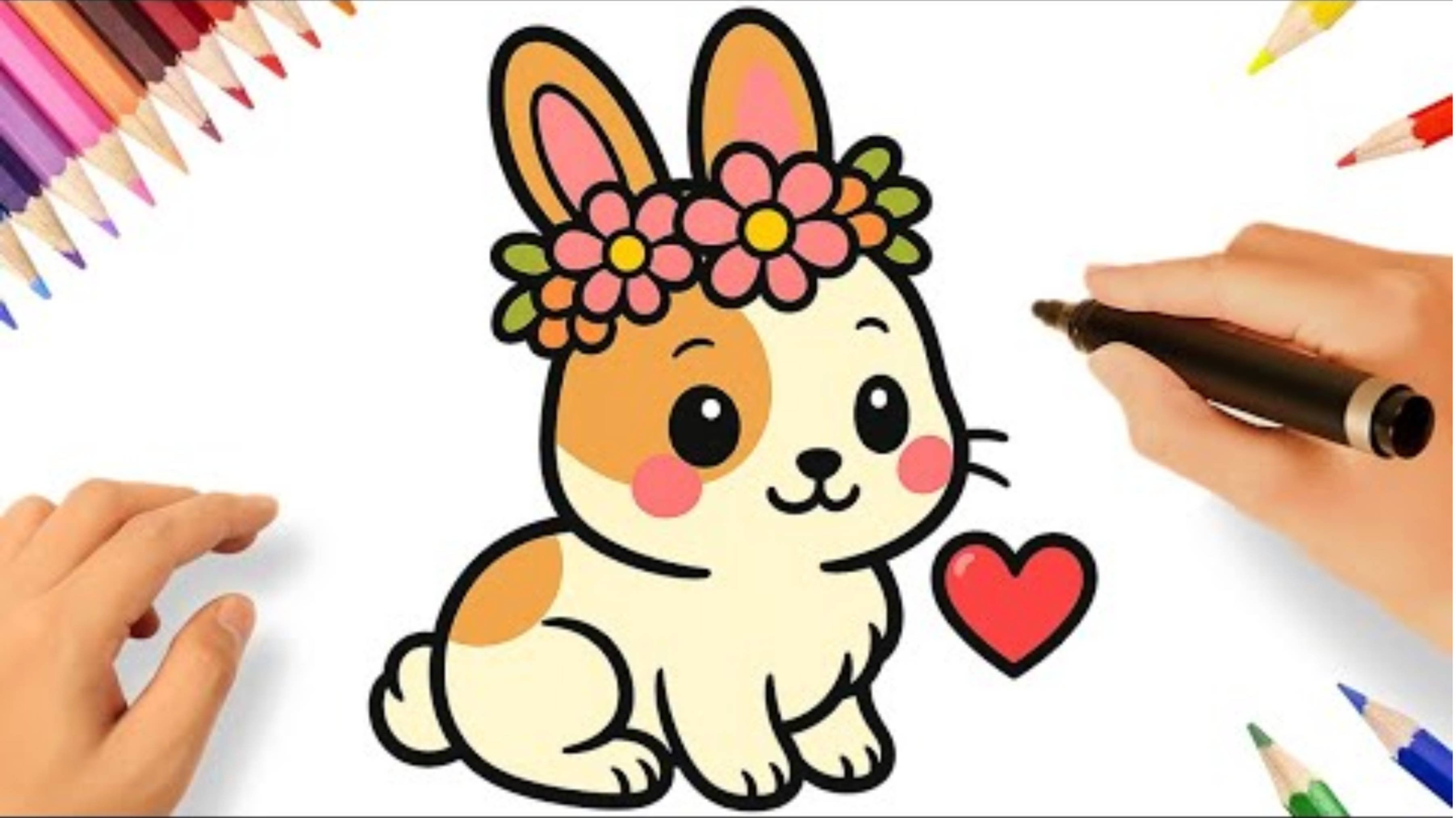 КАК НАРИСОВАТЬ КАВАЙНОГО ЗАЙЧИКА ШАГ ЗА ШАГОМ 🐇❤️