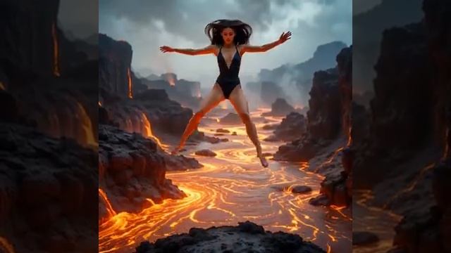 Прыжок девушки в огонь