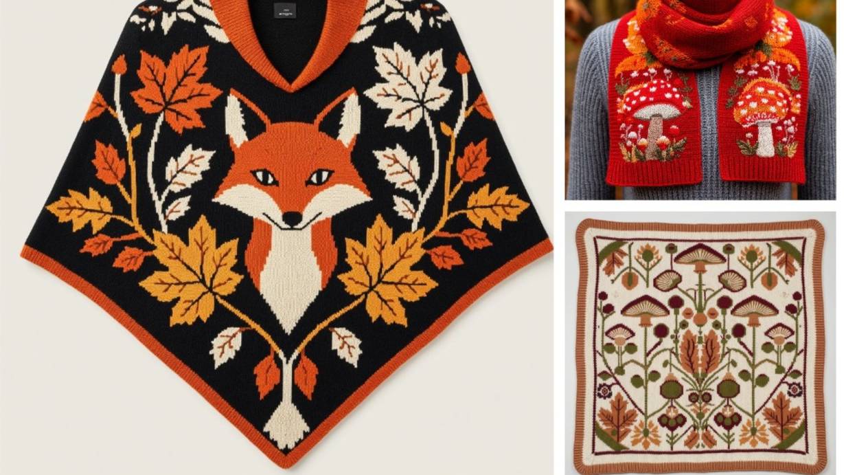 🐿️🍄🍁ШАЛИ, БАКТУСЫ, ШАРФЫ с осенними листьями от AI. ПОДБОРКА №2. Вязание.🍂🍁🍂✨🧶