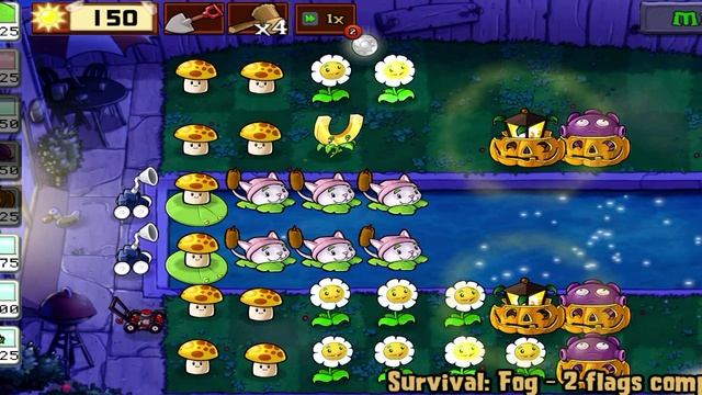 Прохожу "Выживание-ночной бассейн" в PVZ 1