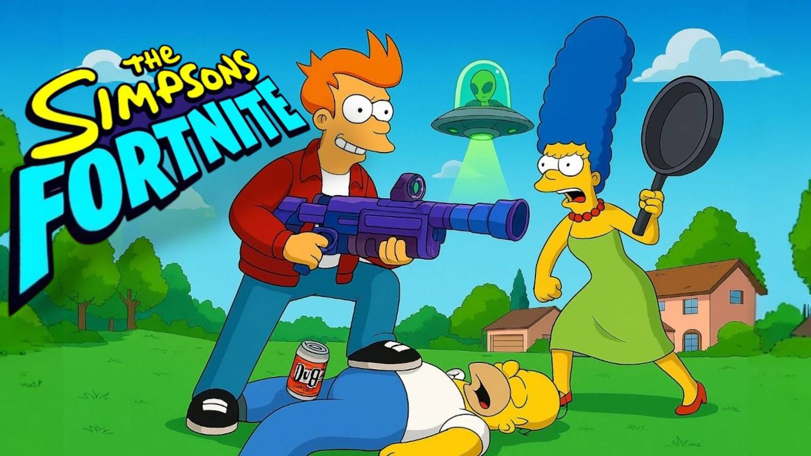 Ивент The Simpsons в Fortnite Фрай из Futurama тащит