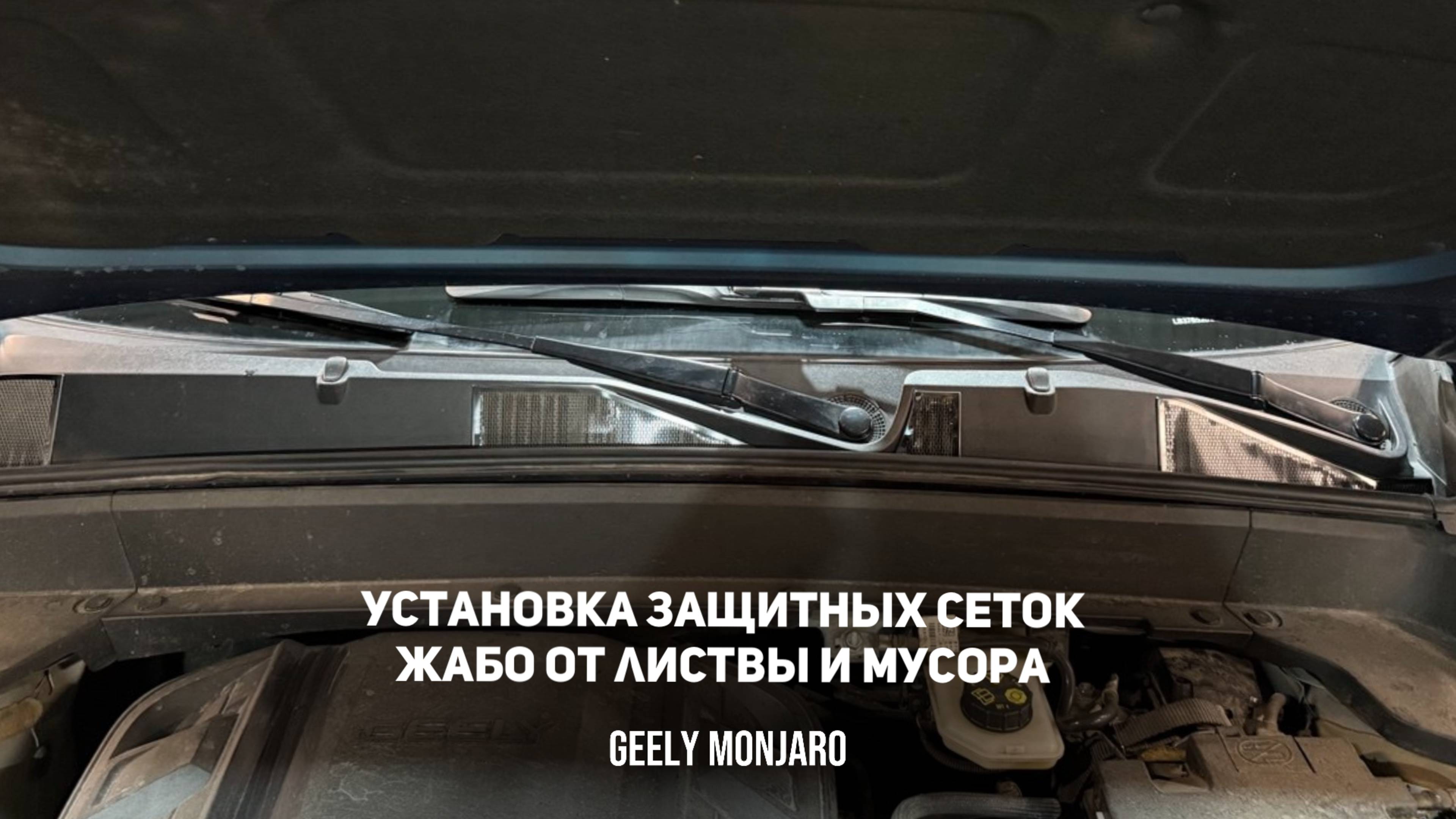 Установка защитных сеток на жабо от попадания листвы и мусора Джили Монжаро / Geely Monjaro