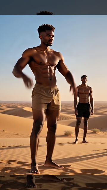Два атлета в пустыне: мощь, солнце и идеальные мышцы 💪🏜️