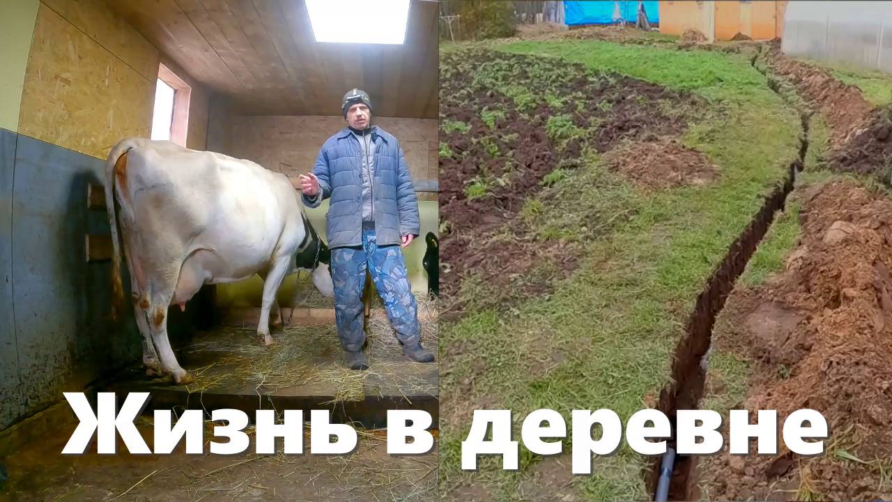 Запускаю 40 метровый водопровод в "Коровий дом" и придется таки  лезть в колодец! Деревенские будни