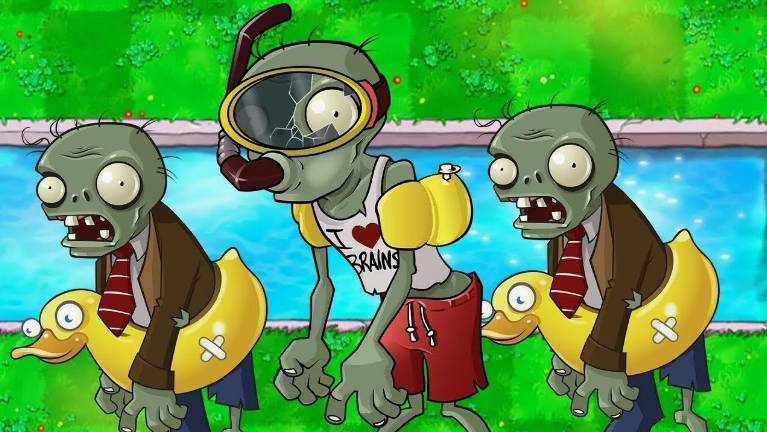 Растения против зомби. Разгром армии растений у бассейна.