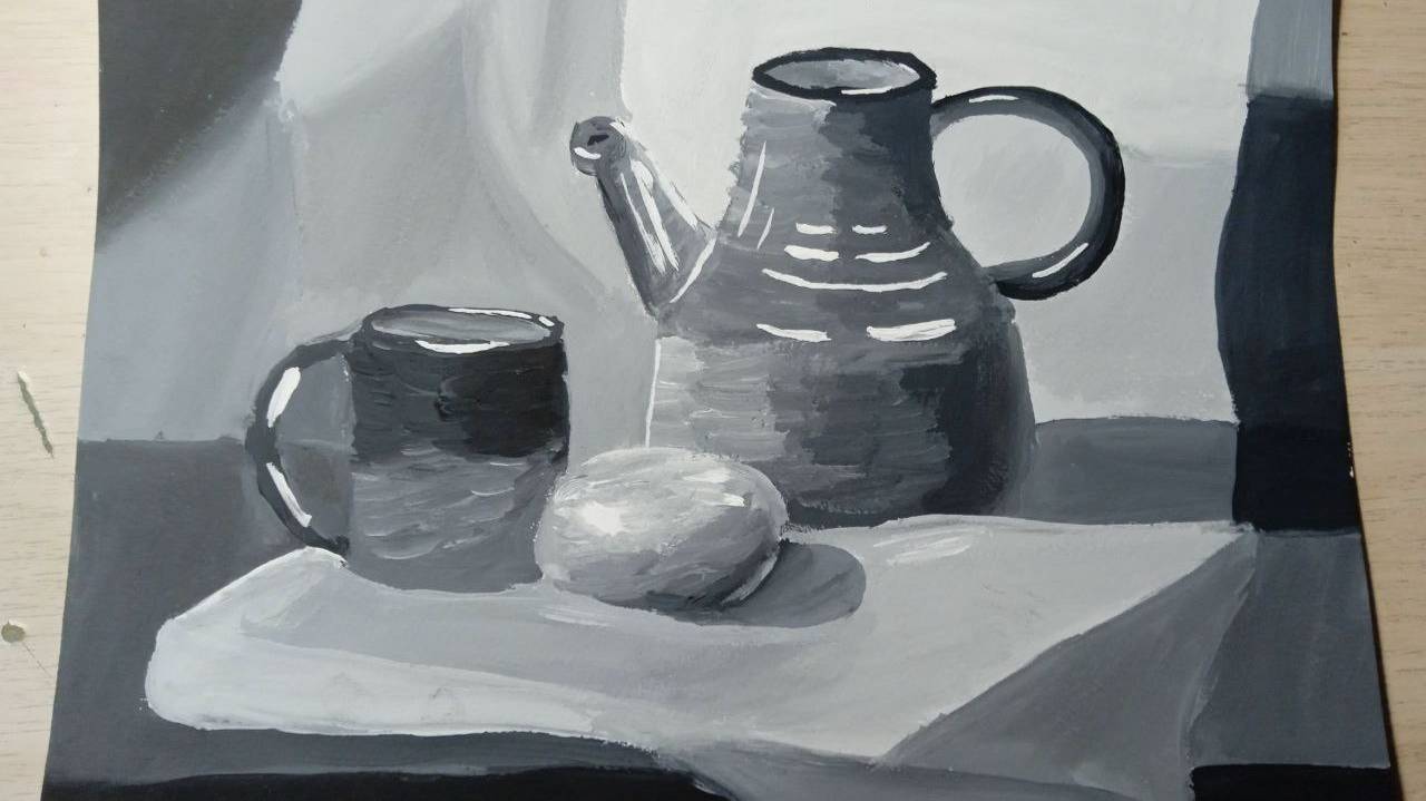 Урок 38. 🎨 Натюрморт в технике гризайль гуашью — урок для начинающих.