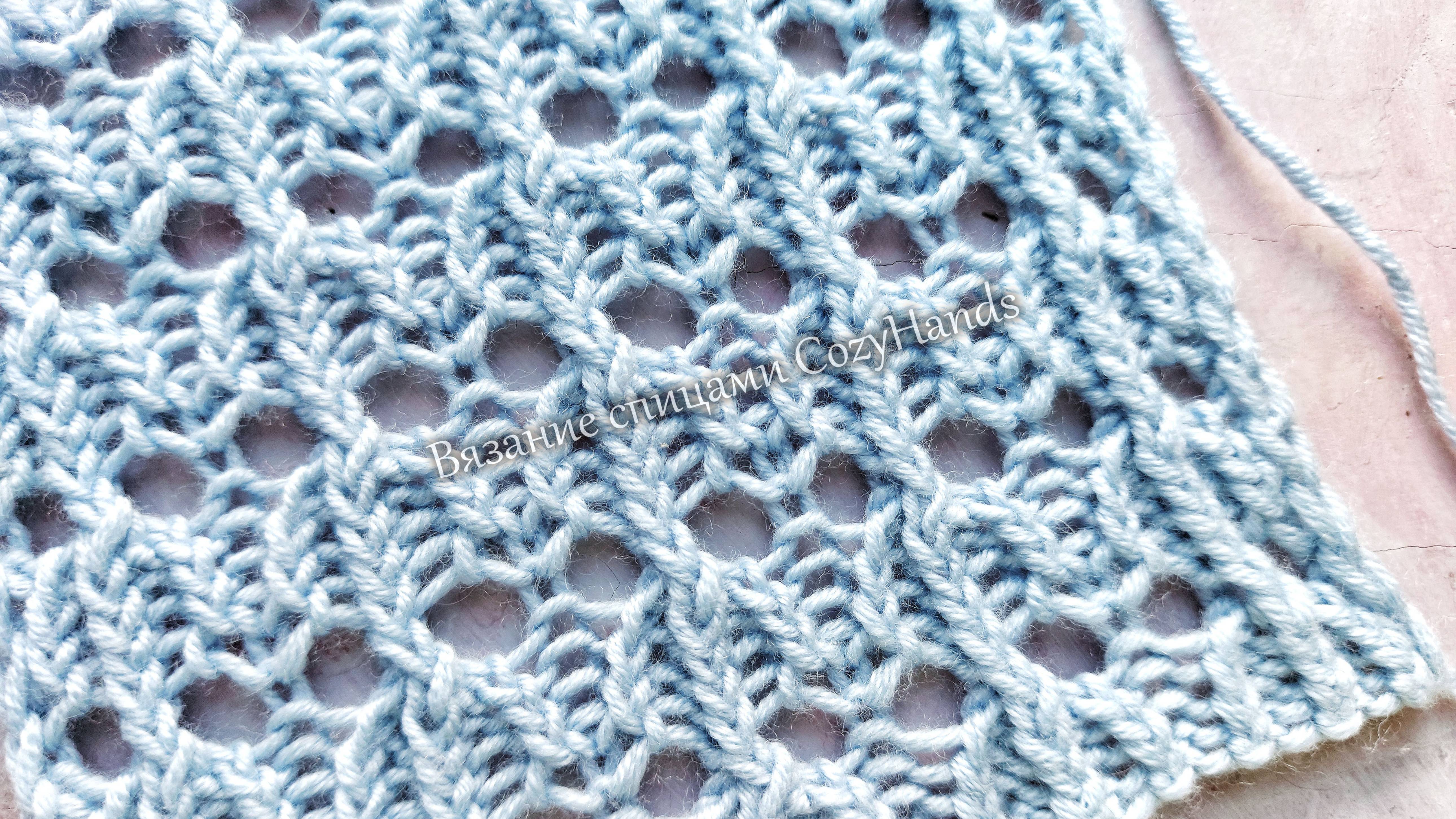 Ажурный узор спицами на основе резинки со скрещенными петлями