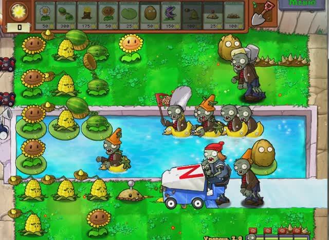 Растения против зомби. Жесткий бой за бассейн.