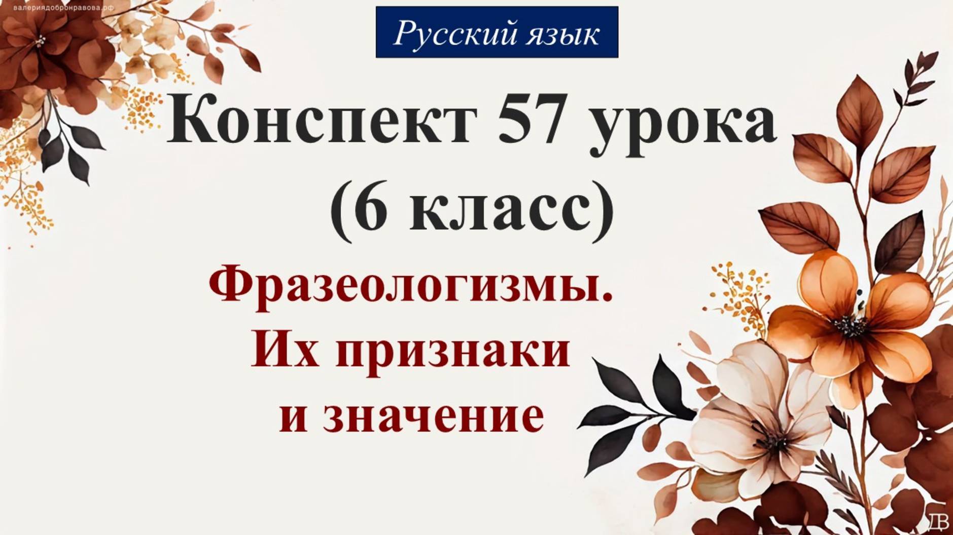 57 урок русского языка 6 класс. Фразеологизмы. Их признаки и значение