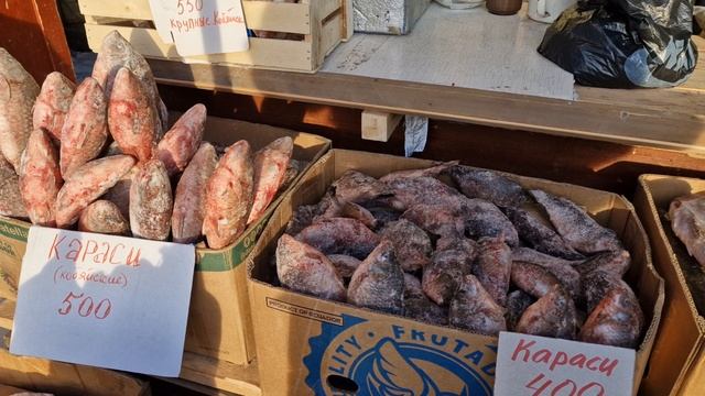 Наружные рыбные ряды Крестьянского рынка г. Якутска 4 ноября 2025 года.