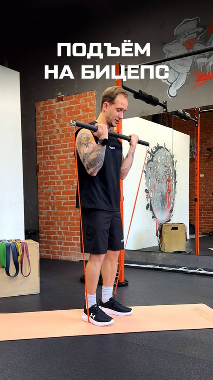 Подъём на бицепс с грифом и резинками FITFILIP