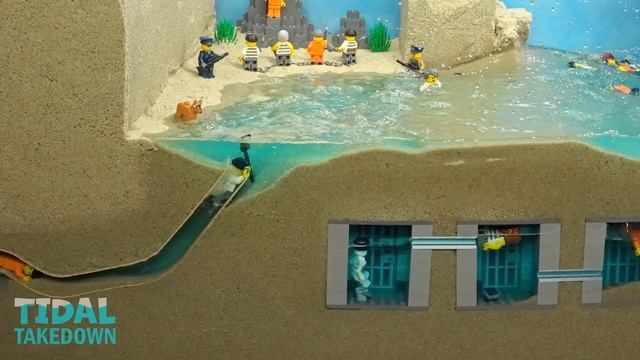 Наводнение в тюрьме Lego City Катастрофа, вызванная цунами - Эксперимент по прорыву плотины