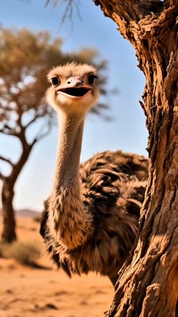 рыжий кот и страус