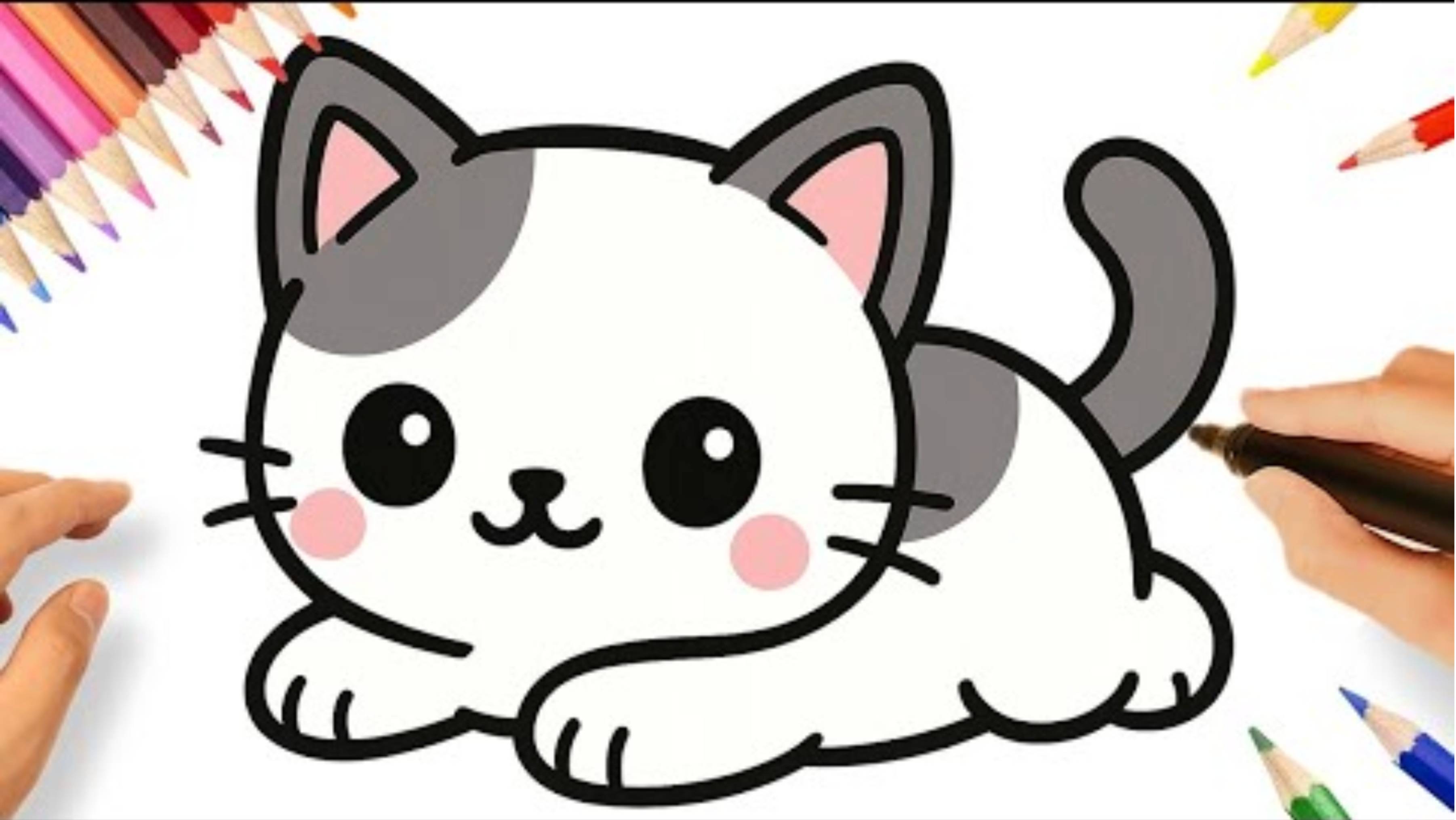 КАК ПРОСТО НАРИСОВАТЬ КАВАЙНОГО МИЛОГО КОТЕНОЧКА С СЕРЫМИ УШКАМИ 😻