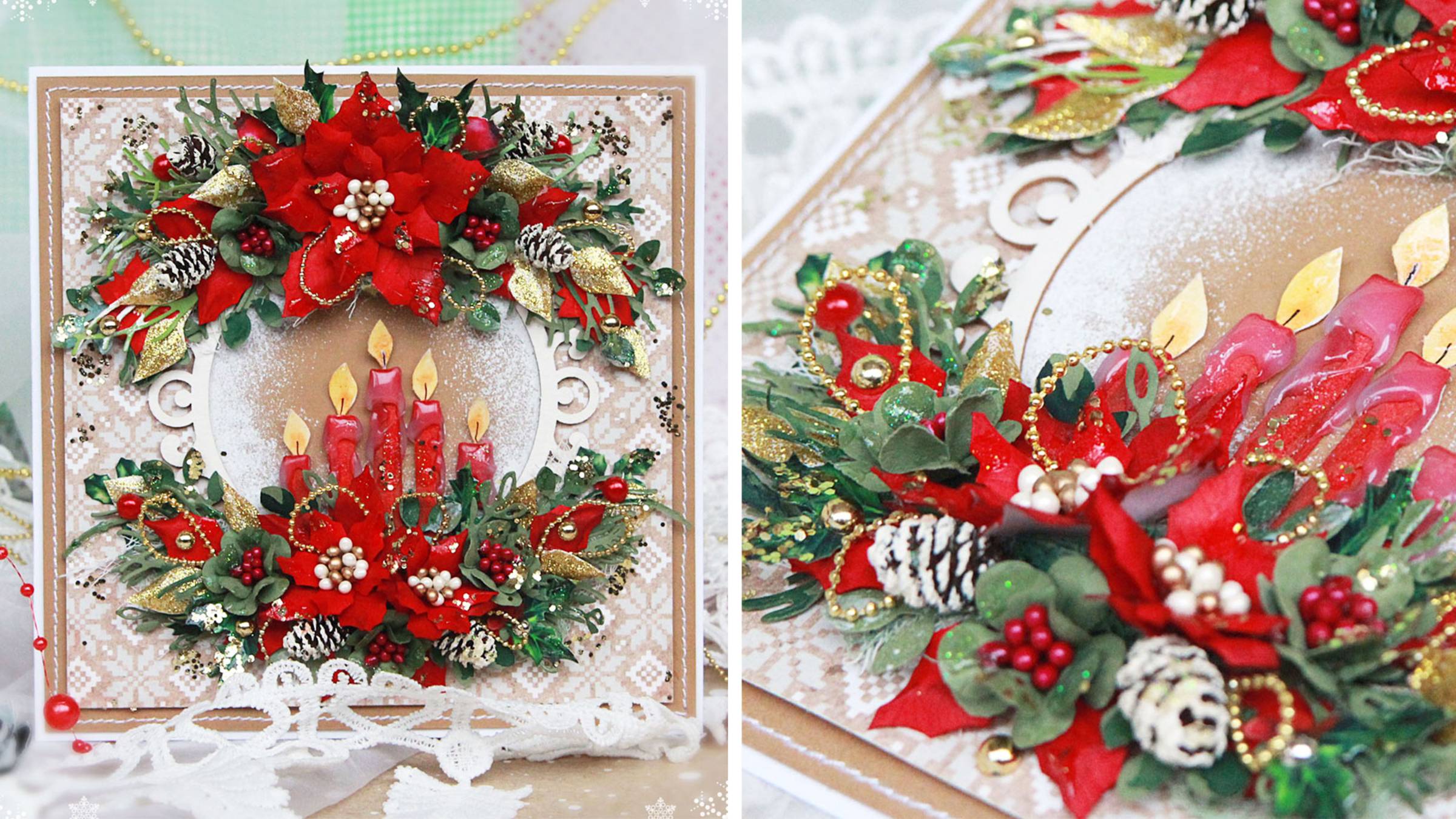 Новогодняя открытка со свечами своими руками 🎄 Красивые новогодние идеи из бумаги ⭐ Скрапбукинг