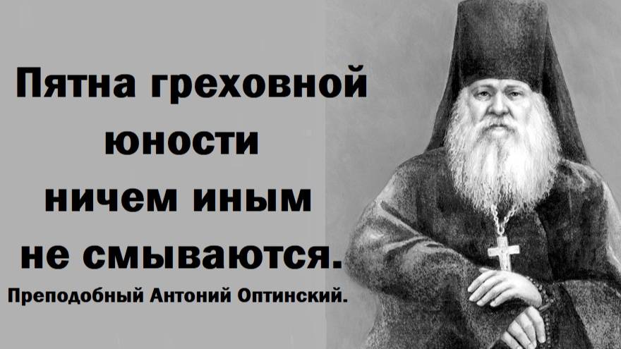 Пятна греховной юности ничем иным не смываются. Преподобный Антоний Оптинский.