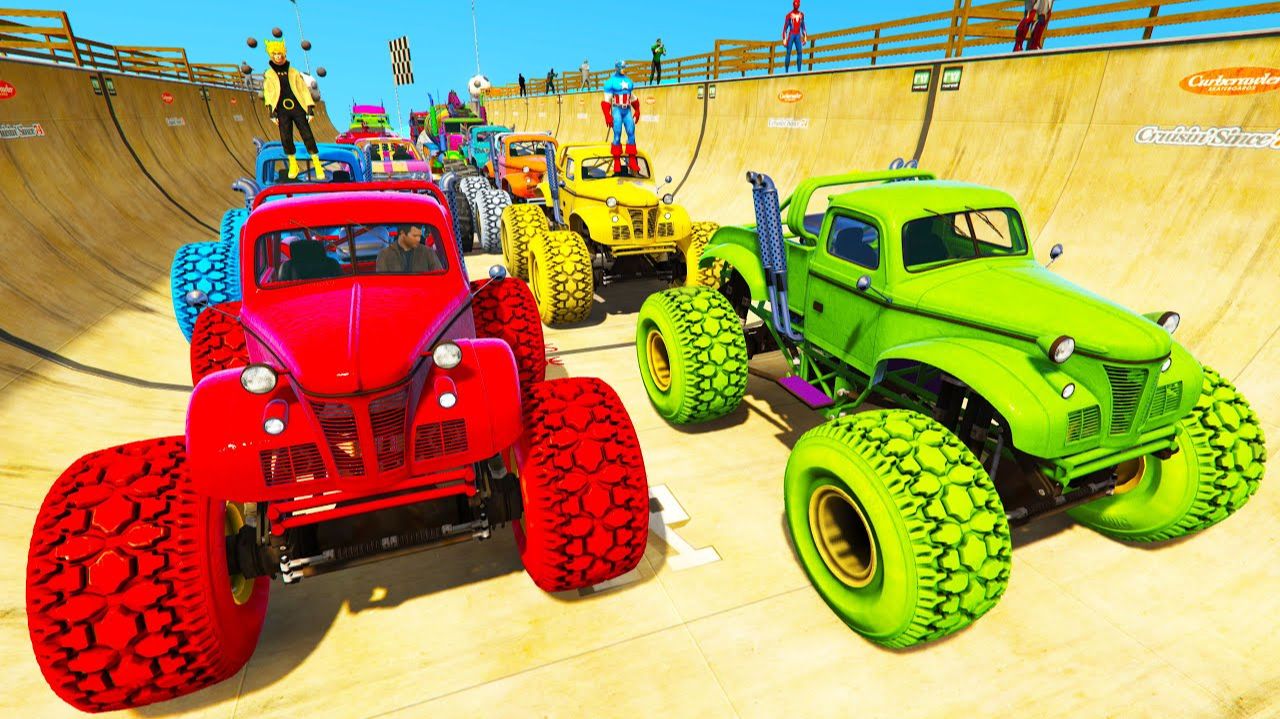 ЧЕЛОВЕК-ПАУК МАШИНКИ Монстр-траки МУЛЬТИ-рамповый челлендж СУПЕР ГОНКИ НА МОТОЦИКЛАХ Эпические трюки