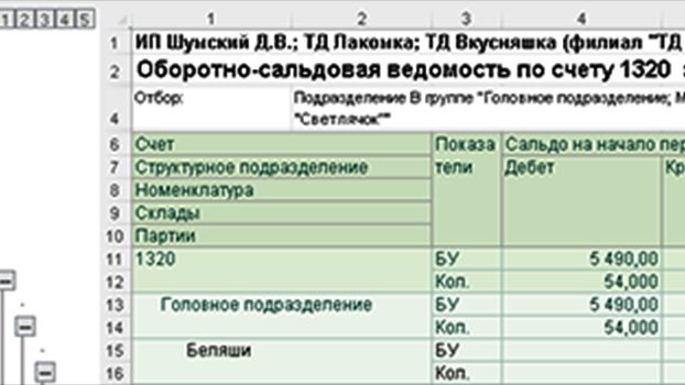 1С в плоскую таблицу