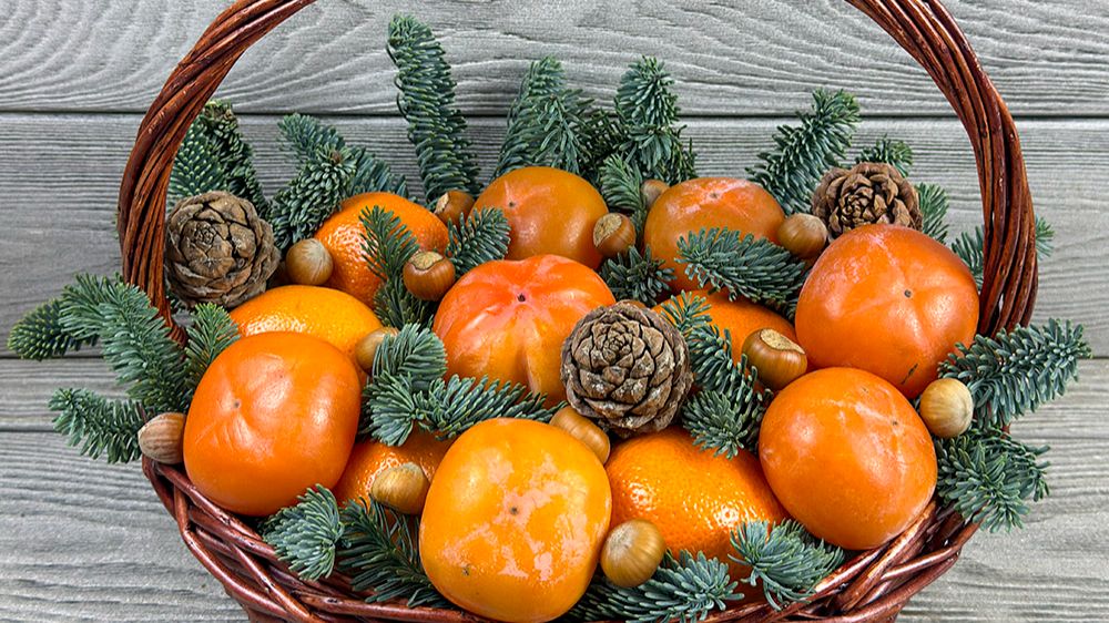 Новогодняя фруктовая корзина «Оранжевый Новый год» / Набор с фруктами на Новый Год