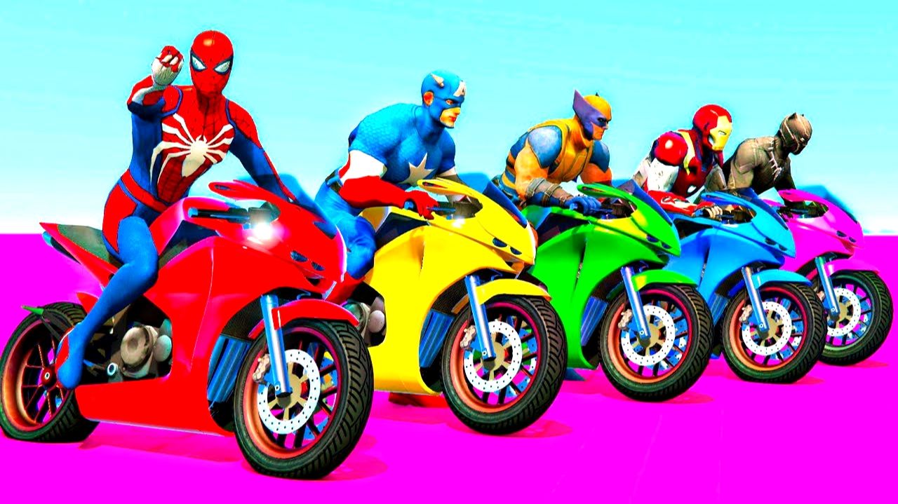 Человек-паук и МОТОЦИКЛЫ. Супергерои на Супер Гонки Паркур Челлендж. (Мультфильм для детей)