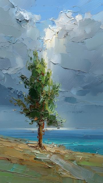 Одинокий кипарис на утесе (картина #994) / Арт-студия Нормова