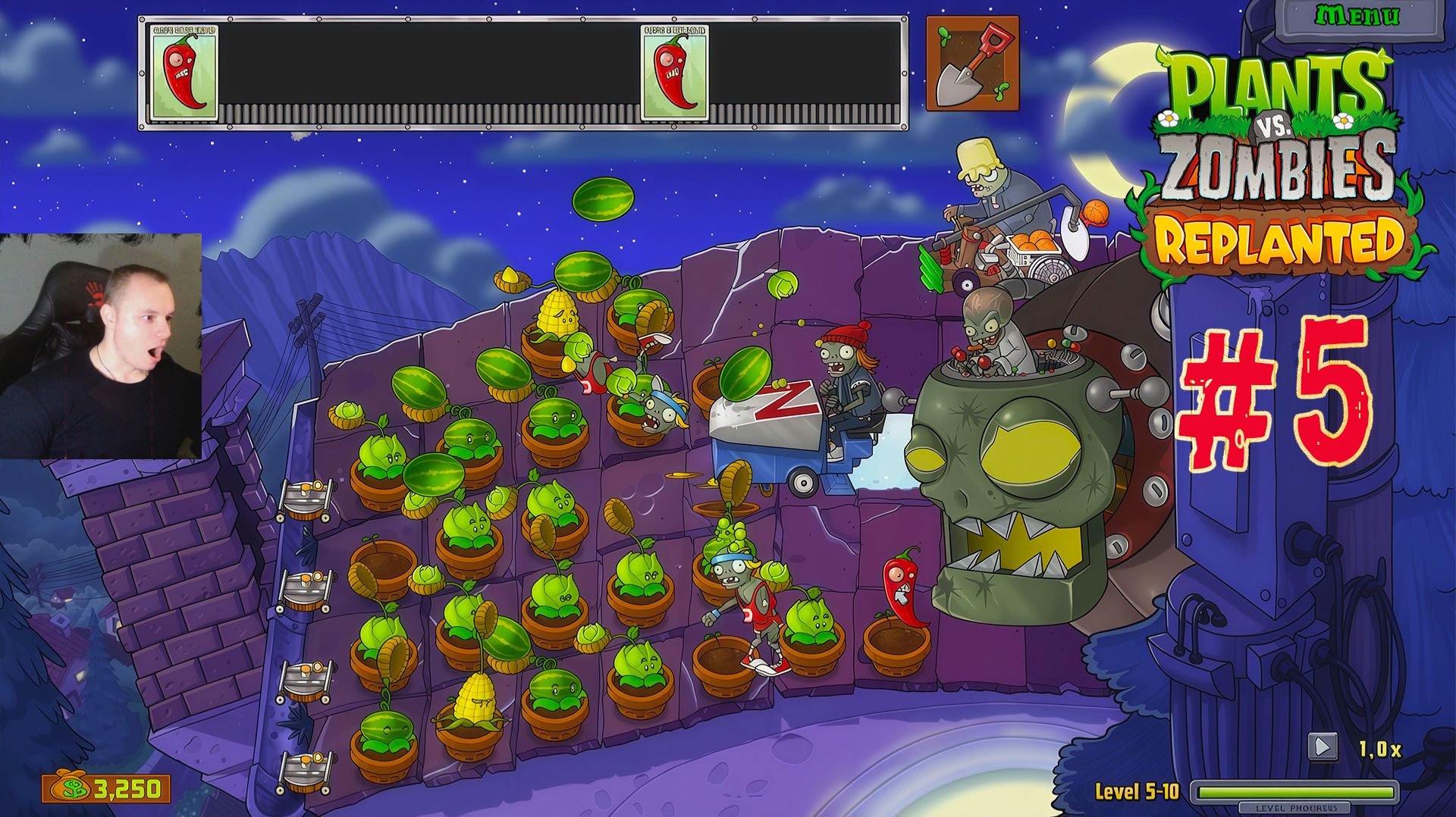 Plants vs Zombies replanted #5 ➤ Глава - Крыша - Ночная крыша ➤ Игра Растения против зомби replanted