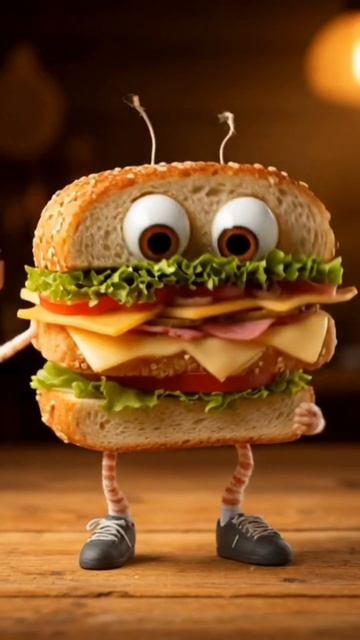Бутерброд ожил да глазами стреляет 👍💖#нейросеть