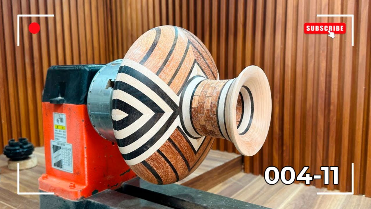 Сегментное точение вазы Сложный сегментный узор на токарном станке, токарка по дереву №004_11