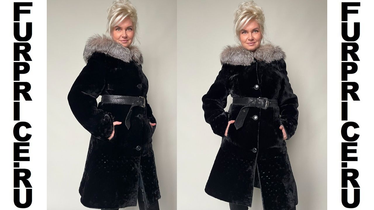 Шуба мутон тм ФАВОРИТ капюшон, отд.чернобурка р.40-42 /12608/