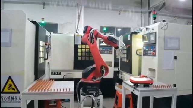 38. CNC_9. Еще пример загрузки 3х станков ЧПУ промышленным роботом BORUNTE