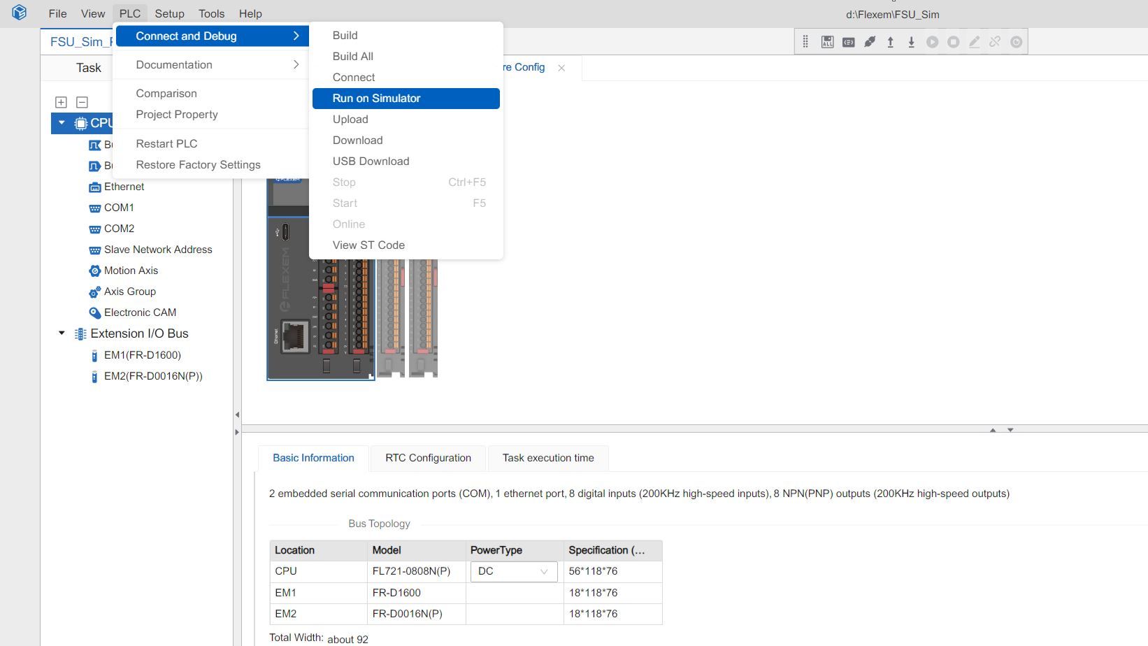 Симуляция программ ПЛК Flexem в среде FStudio-Unified V1.1.652.126